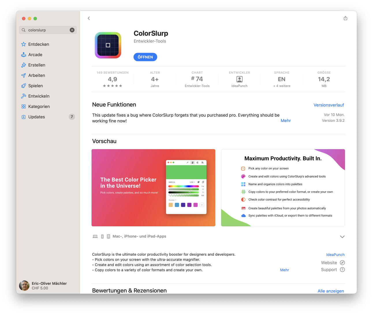 Colorslurp die App für Grafiker und Webdesigner für iOS oder MacOS ...